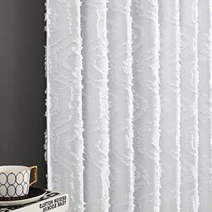 OWENIE White Blackout Curtains 84 inch Length 2 Panel Set, Sheer with 100% Blackout Curtain Liner Thermal Insulated, 3D Jacquard Clip Double Layer Rod Pocket Back Tab Panel Drapes, 2 Panels, 52 x 84