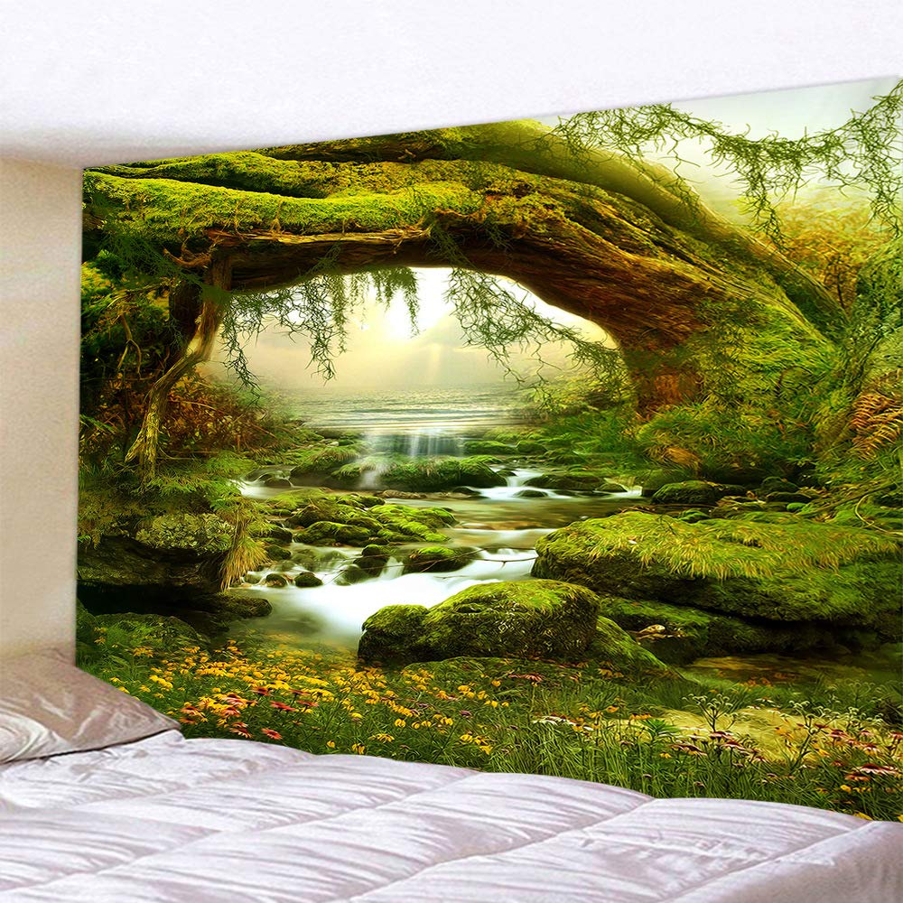 Forest Tapestry Home Decor Landscape Tapestry Living Room Bedroom Decoration Tapestry Magic Tapestry Curtain (Old Tree Red, 60''L×51''W)