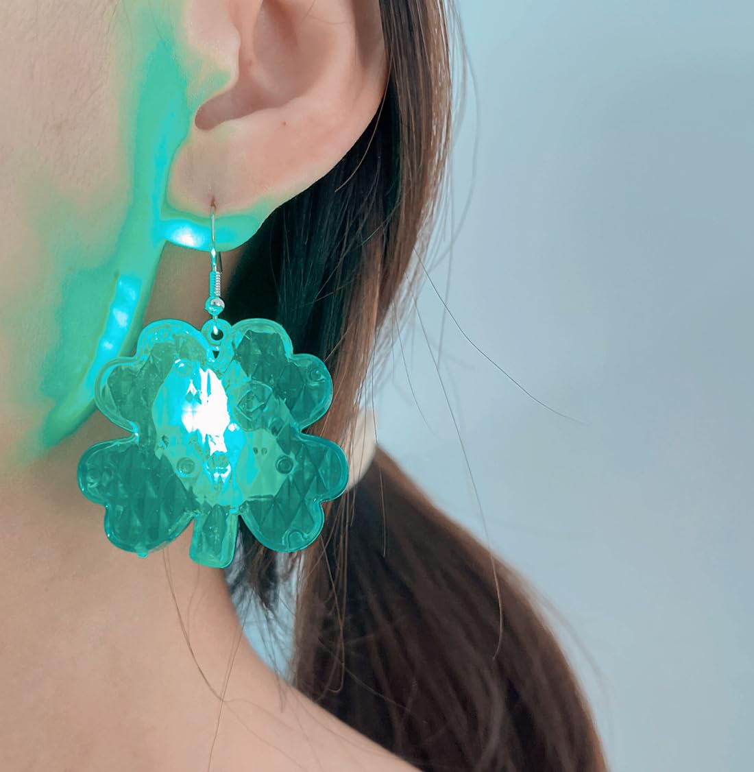 Fashion Lucky Clovers LED Lights Drop Dangle Earrings for Women Hook Hoops Earring (Shamrock)