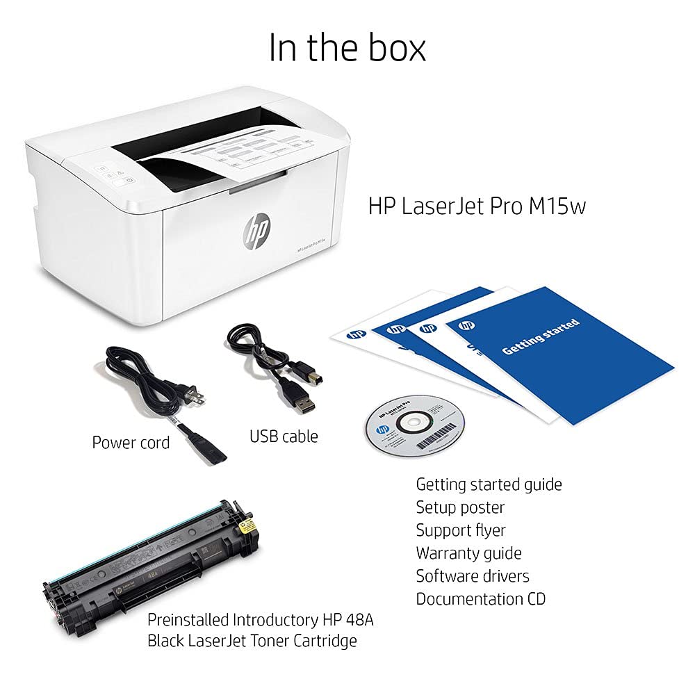 HP Laserjet Pro M15w C Single-Function Wireless Monochrome Laser Printer for Business Office - Print Only - 19 ppm, 600 x 600 dpi, 8.5" x 11" Letter, 150-sheet Capacity, Compatible with Alexa