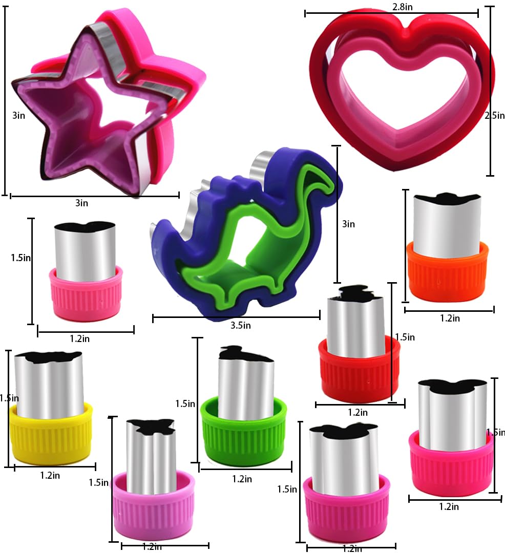 GELIFATLE Sandwich Cutter and Sealer Set, 3 Pcs 3 Inch Bread Sandwich Decruster Pancake Maker DIY Cookie Cutters for Kids Lunch Box -with 8 Pcs Fruit Vegetable Cutter Shapes Set