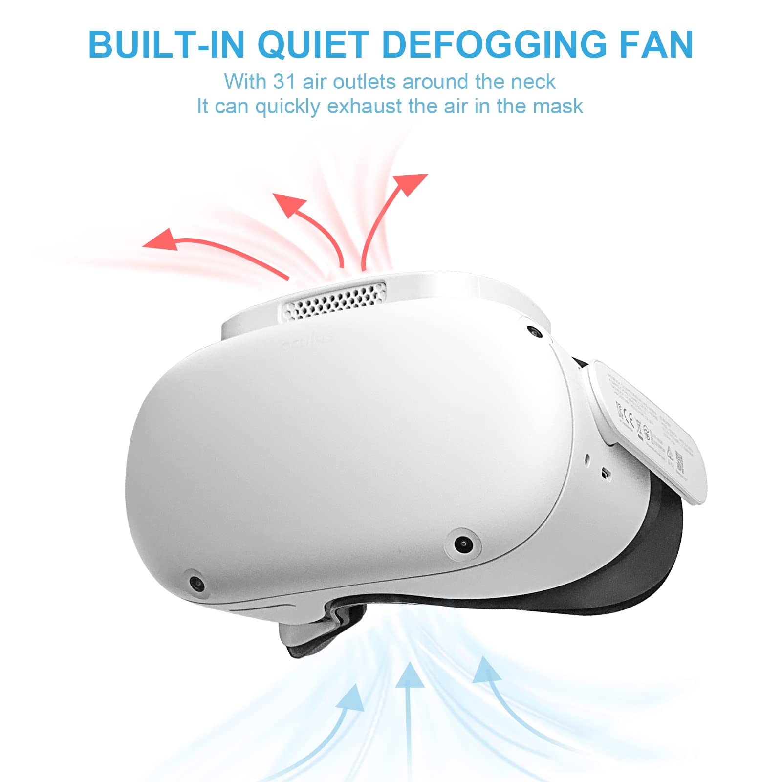 Fan Face Cover for VR Compatible with Quest 2,10H Max Cooling Time,Rechargeable 600mAh Battery,Relieve Lens Fogging,Sweat Proof Material
