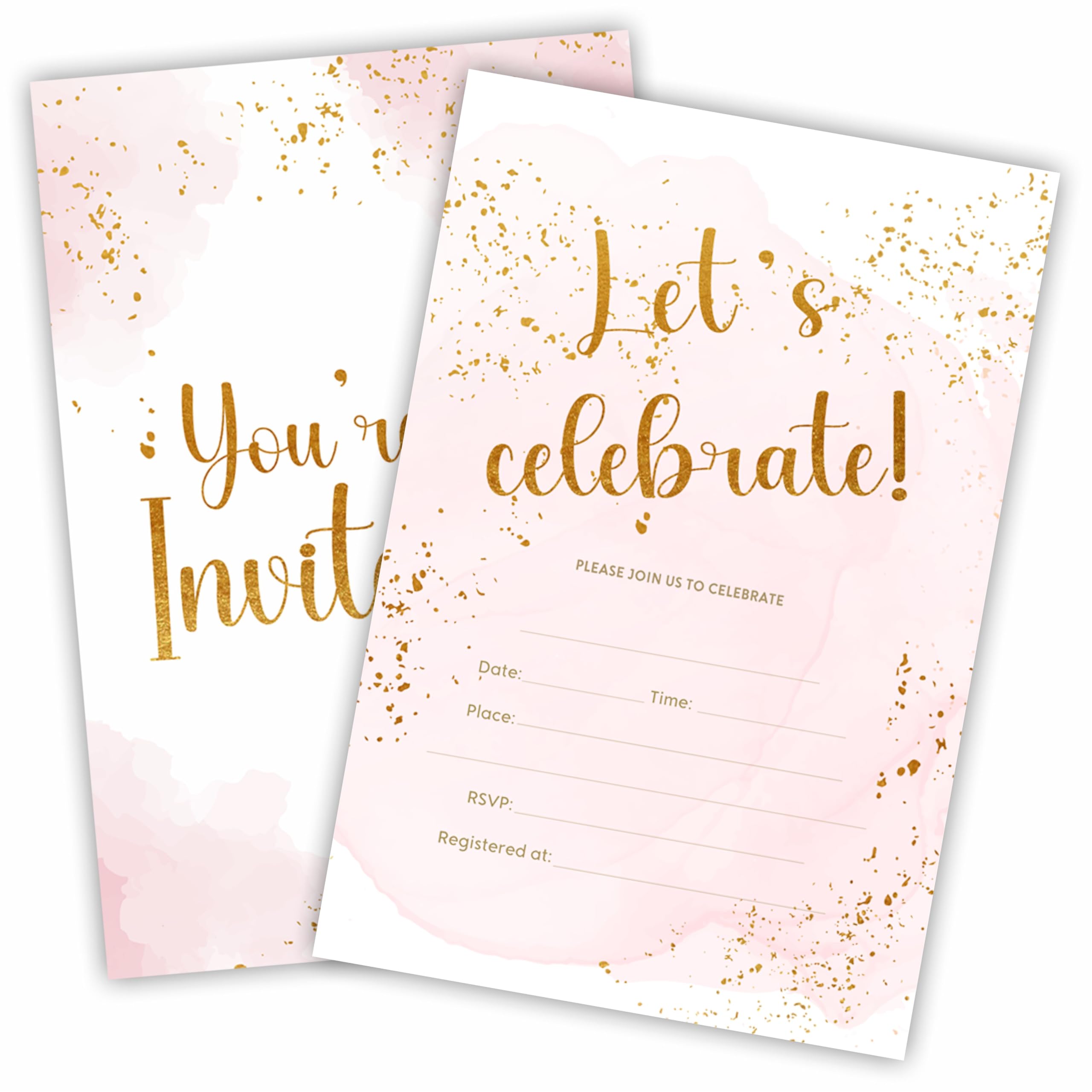 Let's Celebrate Invitation Cards With Envelopes,Pink & Gold Watercolor Fill In Style Invites For Wedding, Bridal Shower, Baby Shower, Birthday Party,Party Favors & Decorations(20 Pcs) - D06