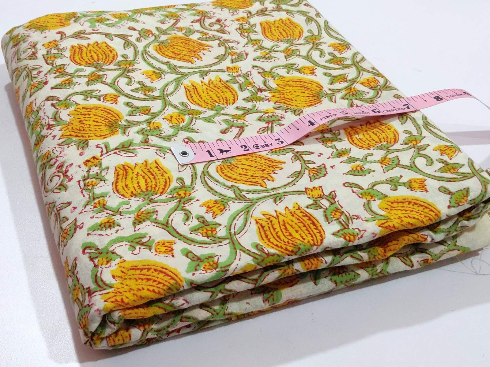 Traditional Jaipur Printed Cotton Fabric by The Yard, Indian Print Fabric Cloth for Summer Kurti, Scarf, Cushion, Sofa Cover (5 Yards)