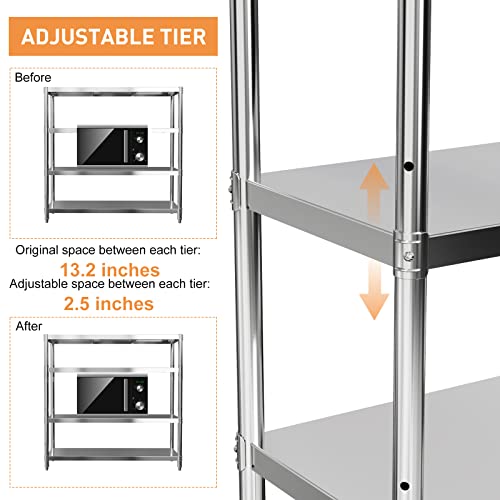 storage rack, 3Tier Shelf Adjustable Stainless Steel Shelves, Sturdy Metal Shelves Heavy Duty Shelving Units and Storage for Kitchen Commercial Office Garage Storage, 47L X 16W X 31.5H 660Lbs Total