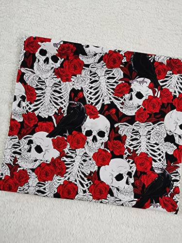 PUMCRAFT Sewing Fabric 4pcs 30 X 25cm Rose Skeleton Skull Cotton Fabric Floral Ghost Halloween Sewing Clothing Tissue Telas Textile Patchwork Bundle DIY - 30cm X 25cm Fabric Patchwork Craft
