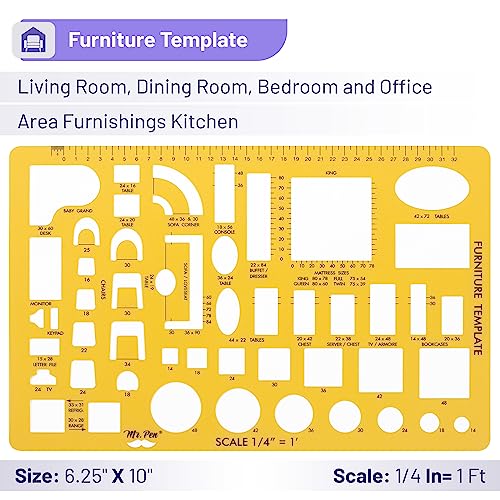 Mr. Pen- House Plan, 3 Pack, Orange, Interior Design and Furniture Templates, Drafting Tools and Ruler Shapes for Architecture, Drafting Tools, Architecture Supplies, Drafting Templates