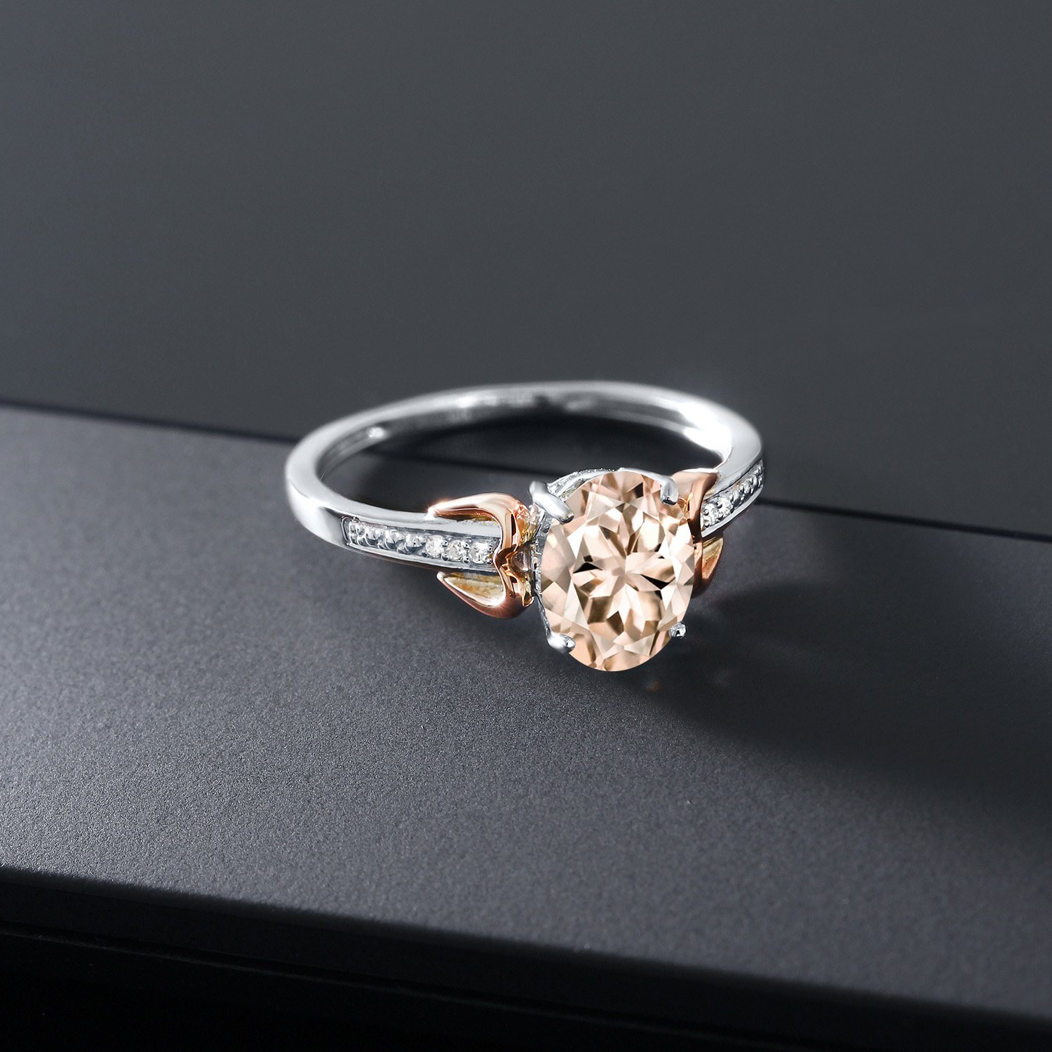 Gem Stone King 925 Sterling Silver and 10K Rose Gold Oval Morganite and Diamond Accent Women's Engagement Ring (1.00 Cttw Available in size 5, 6, 7, 8, 9)
