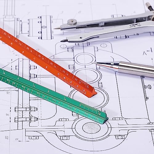 Mr. Pen- Small Architectural Scale Ruler, Aluminium, 6 Inch, 2 Pack, Green and Orange, Pocket Size Ruler, Triangle Ruler, Metal Ruler Set, Architect Scale Ruler for Blueprints