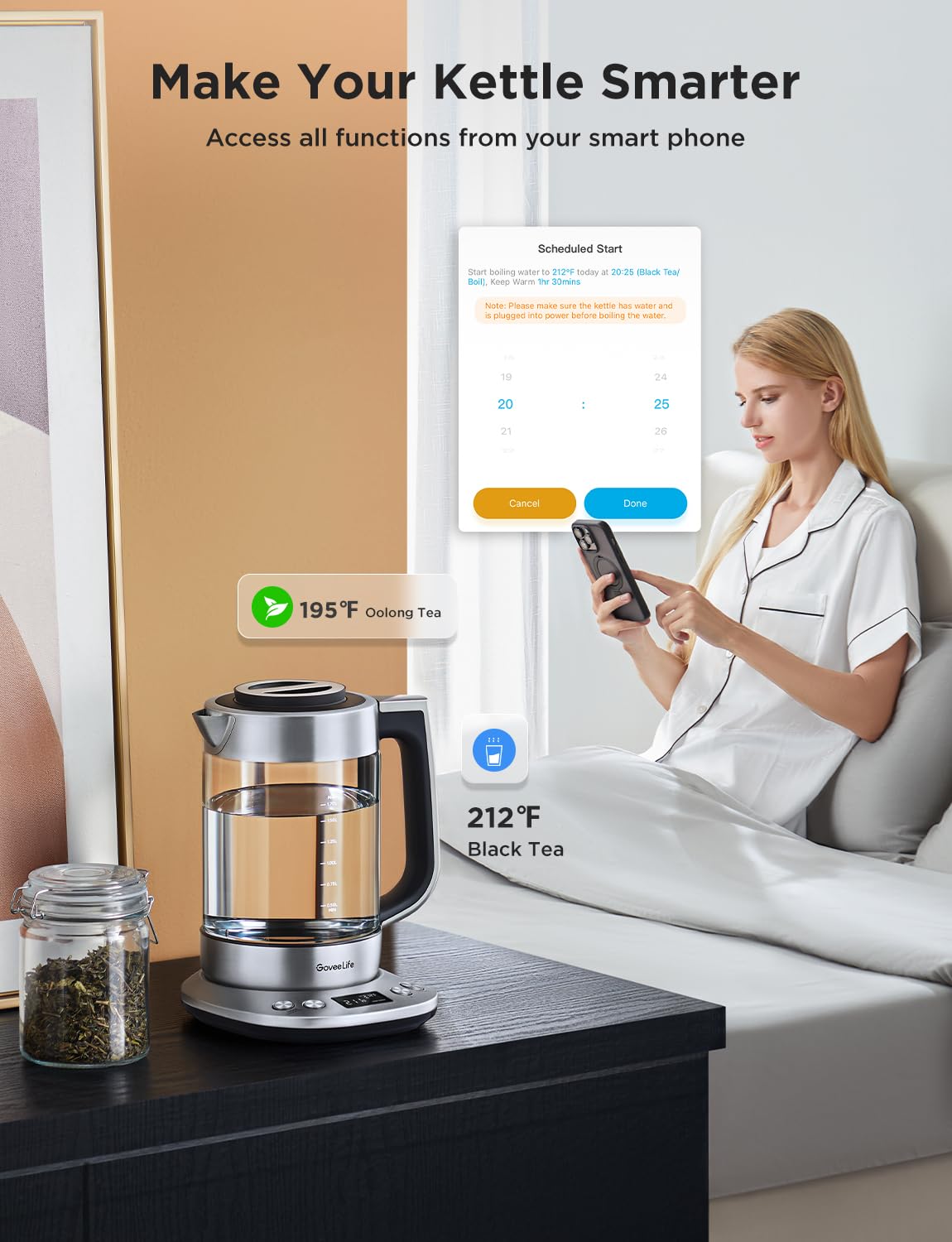 GoveeLife Smart Electric Kettle with Tea Infuser for Loose Leaf Tea, 1.7 L Electric Tea Kettle with Brewing Program, Variable Temperature Control, 2 H Keep Warm & Auto Shut off, BPA Free, Sliver