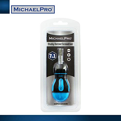 MichaelPro MP002005 8-Piece Multibit Screwdriver, Stubby multi screwdriver with 3 Slotted, 2 Philips and 2 Star, 7 in 1 Stubby Ratchet Screwdriver Short Nut Driver