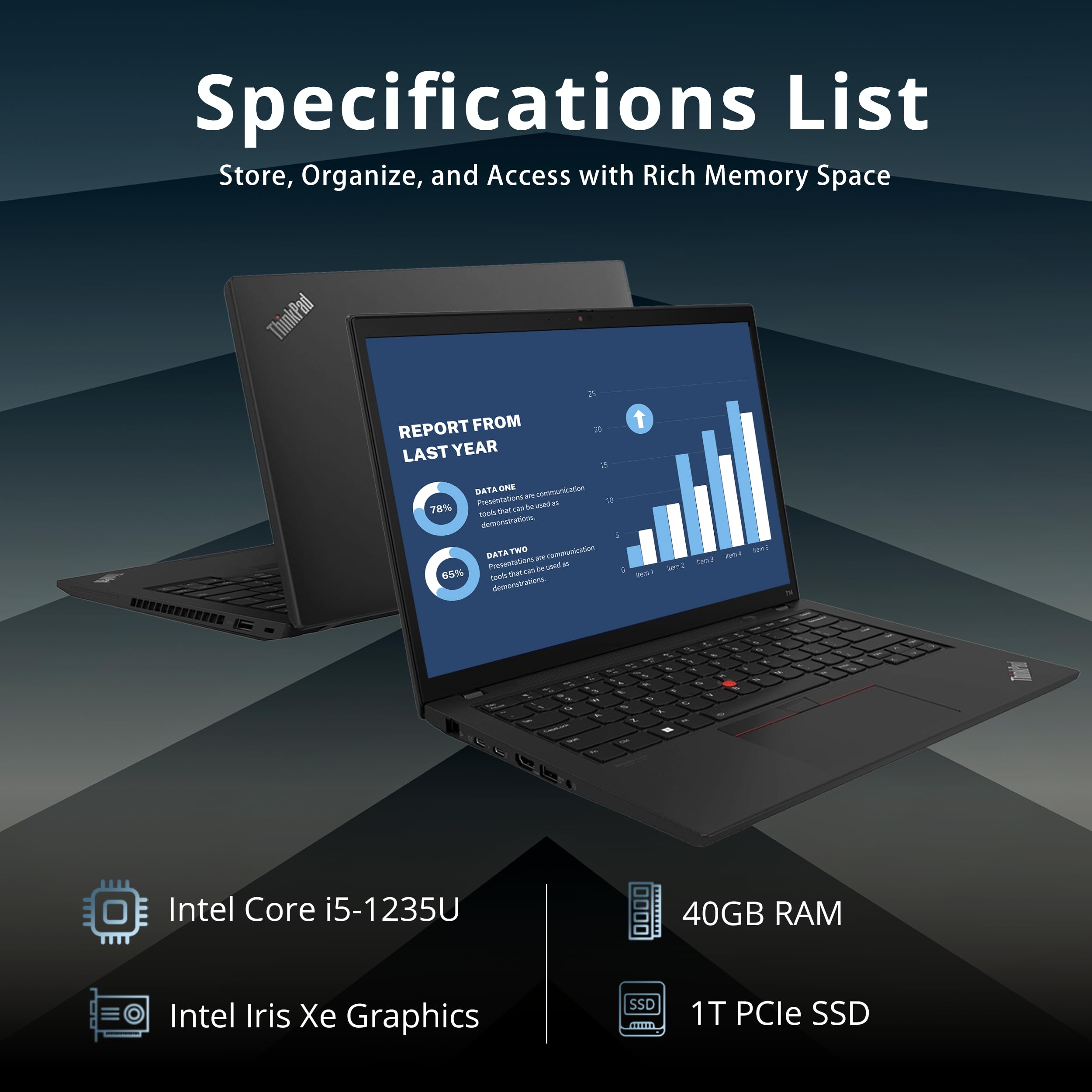 Lenovo ThinkPad T14 14” WQXGA Business Laptop, Intel Core i5-1235U (Beats i7-1165g7),40GB RAM, 1TB SSD, Backlit KB, Fingerprint Reader, Webcam, Wi-Fi 6E, Bluetooth, Black, Win 10 Pro, 32GB USB Card