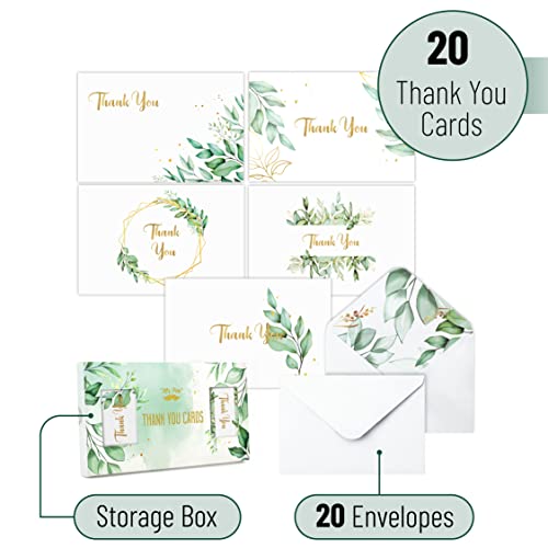 Mr. Pen- Thank You Cards with Envelopes, 20 Pack, 4β x 6β, Greenery Gold Foil Design, Thank You Notes with Envelopes Set, Thank You Cards Wedding, Blank Thank You Cards with Envelopes