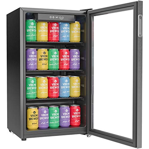 Vremi Beverage Refrigerator and Cooler - 100 to 120 Can Mini Fridge with Glass Door for Soda Beer or Wine - Auto Defrost Drink Dispenser Machine for Office or Bar with Adjustable Removable Shelves