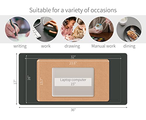 RENMTURE Dual-Sided Desk Pad, Natural Cork & PU Leather Large Mouse mats for Office and Home Work, Desk Protector Non-Slip, Waterproof, Easy Clean (Black, 36"x17")