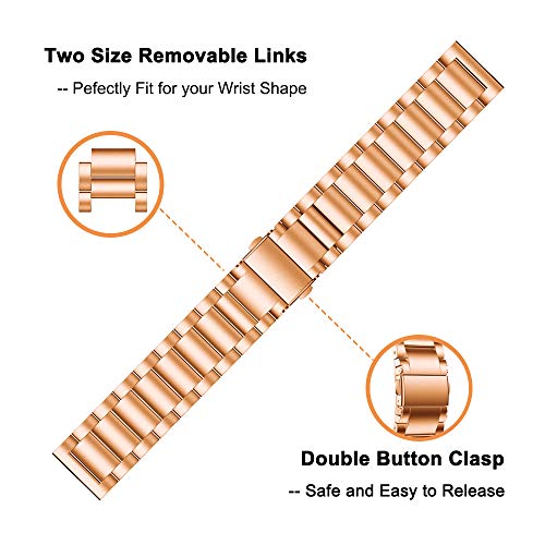Yeejok Venu 2S Watch Bands, Vivoactive 4S 40mm Bands, 18mm Metal Band + Replacement Quick Released Genuine Leather Strap Compatible for Garmin Vivoactive 3S 39mm Smart Watch Women, Rose Gold+Brown