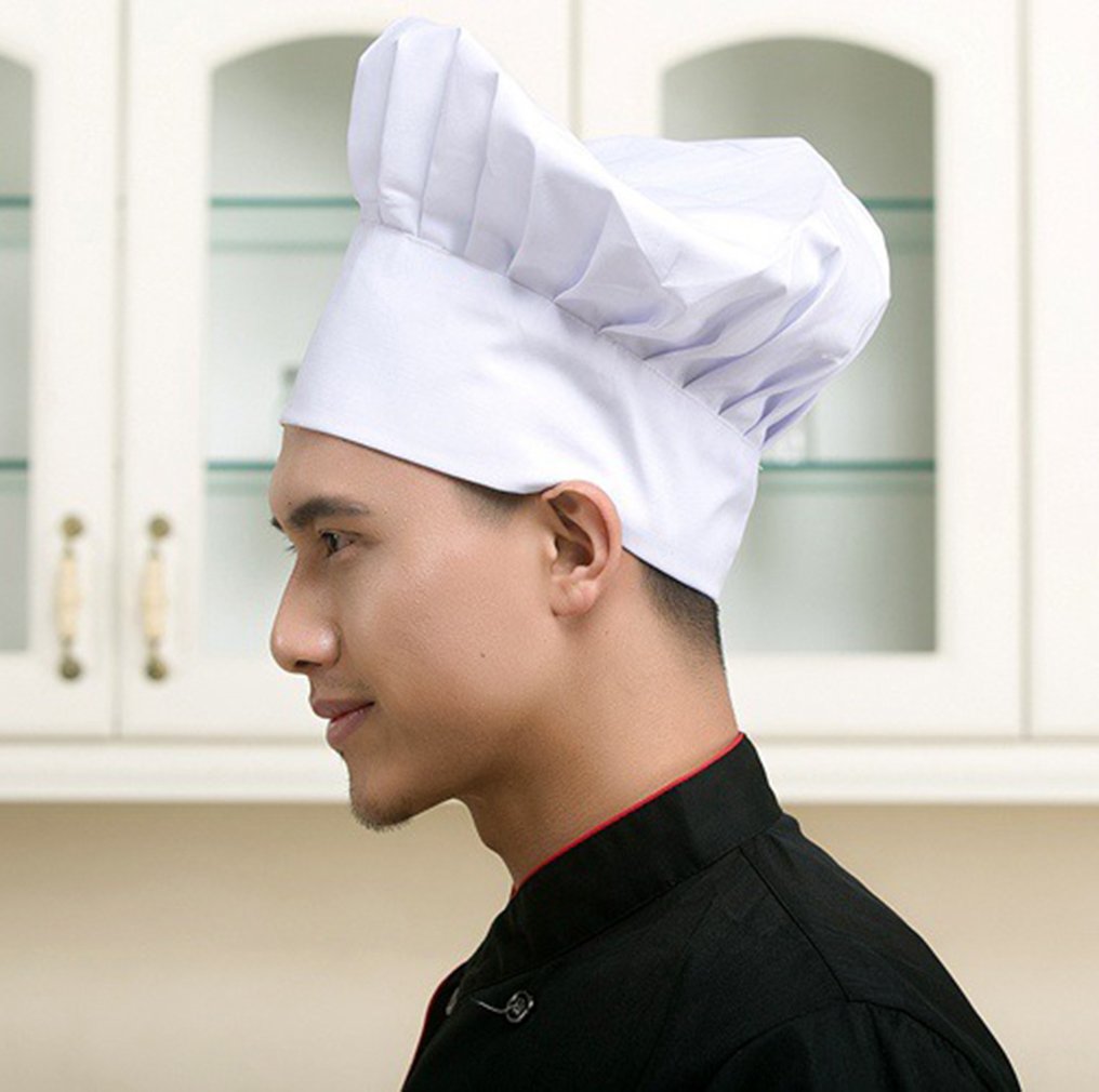 Hyzrz Chef Hat Set of 2 Pack Adult Adjustable Elastic Baker Kitchen Cooking Chef Cap (White)