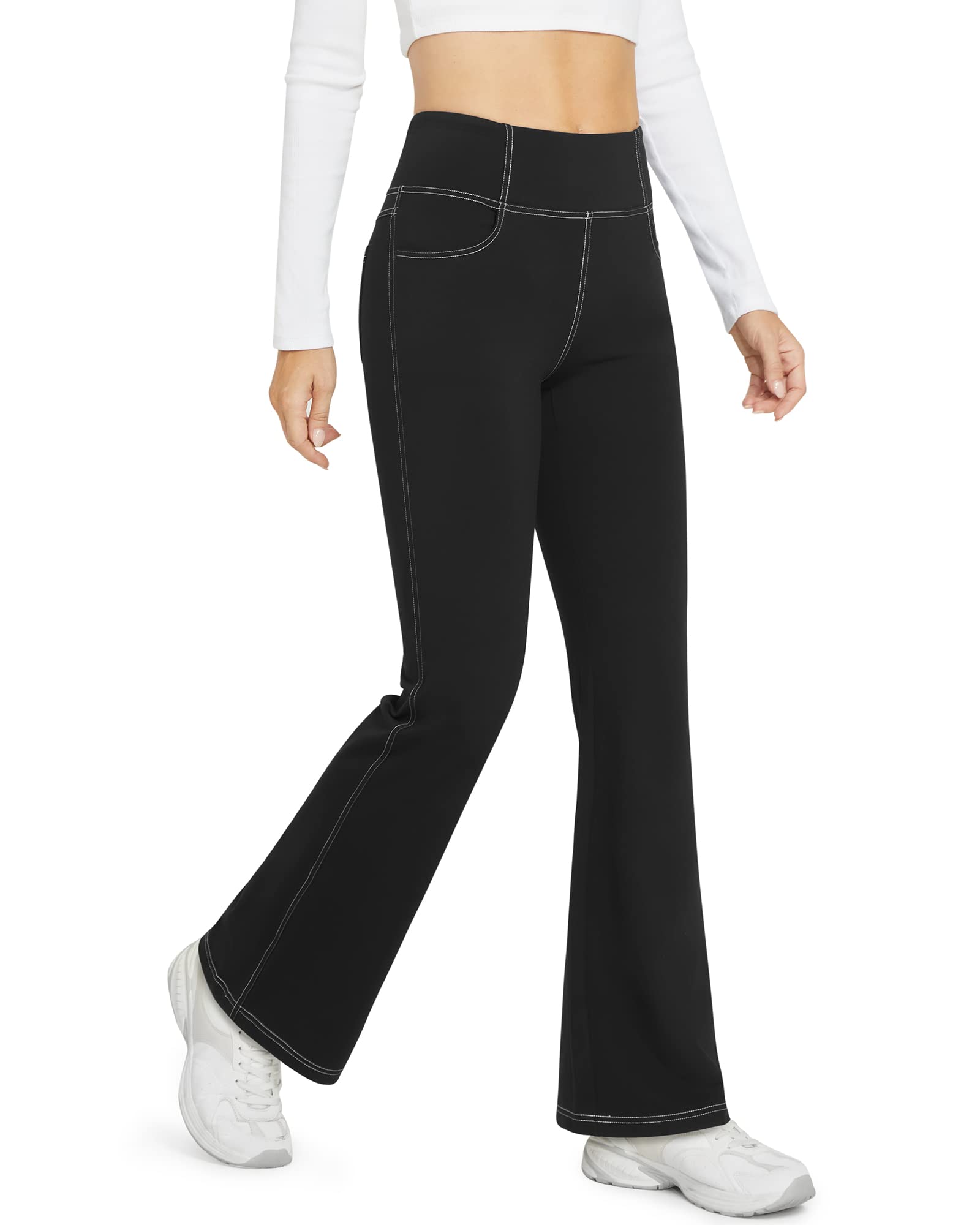 G4Free Women's Fleece Lined Bootcut Yoga Pants with Pockets Flare Thermal Warm Casual Work Pants (Black,M)
