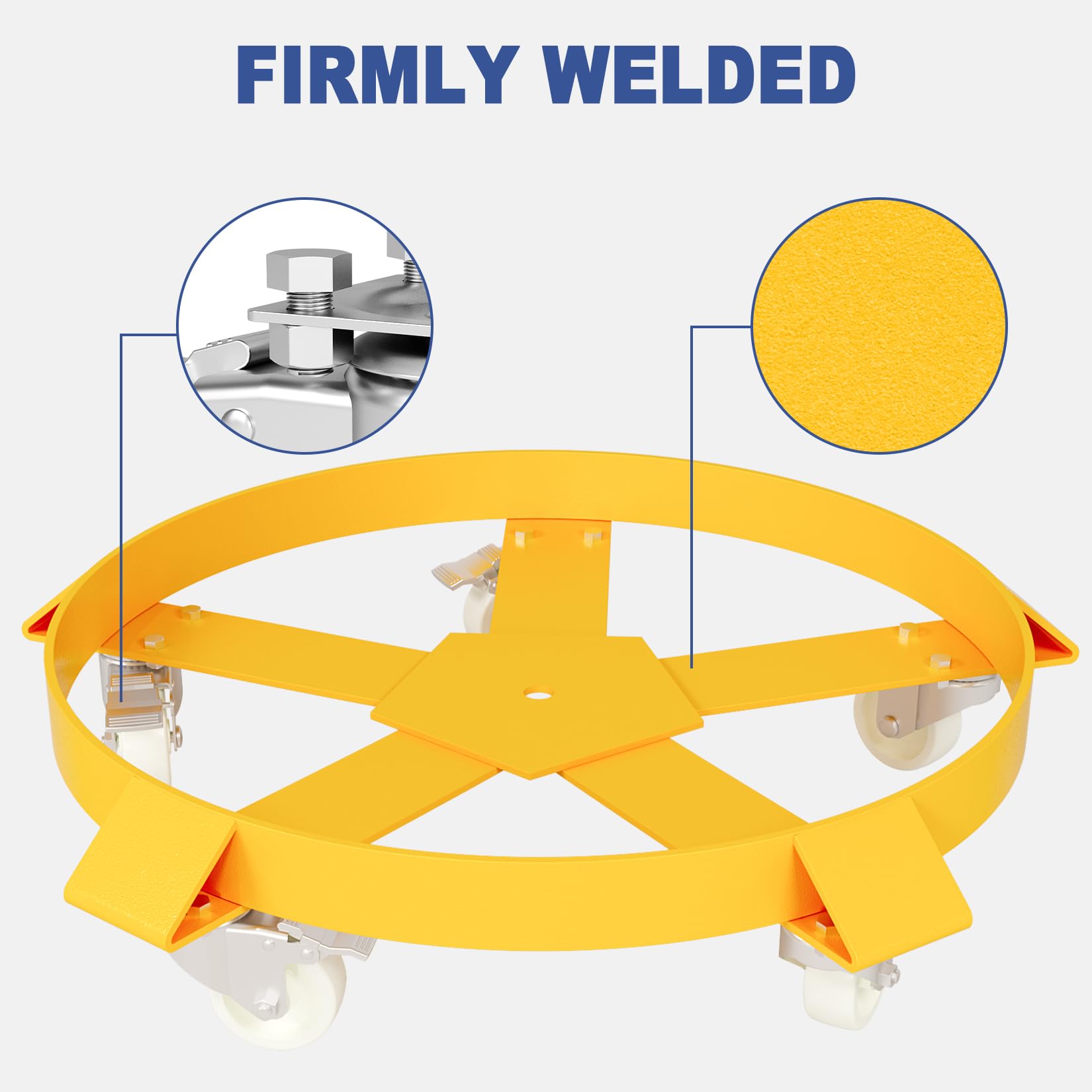 Extra Heavy Duty 55 Gallon Drum Dolly Dollies Swivel Casters Steel Frame Non Tip 1250 lbs 5 Wheel