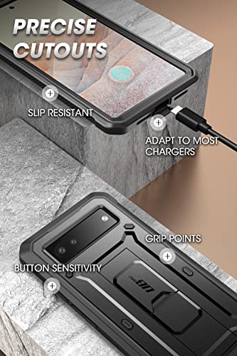 SUPCASE UB Pro Case for Google Pixel 6A (2022 Release), [Extra Front Frame] Full-Body Dual Layer Rugged Belt-Clip & Kickstand Case with Built-in Screen Protector (Black)