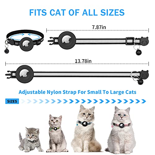 vyaji 4PCS Airtag Cat Collar - Cat Airtag Collar with Silicone Airtag Holder and Bell - Adjustable Double Layer Nylon Breakaway Cat Collars - 0.2in Reflective Strip