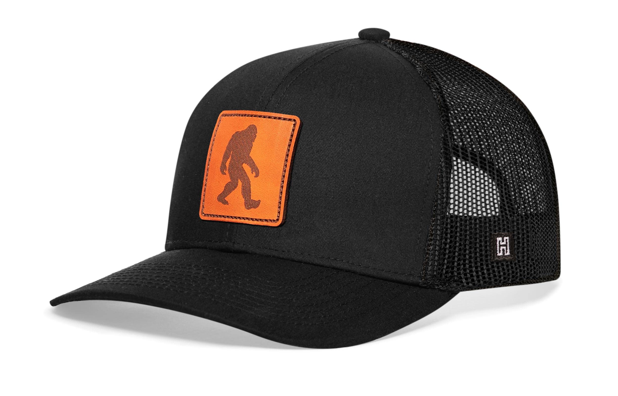 HAKA Bigfoot Hat Camping Hat β Mesh Outdoors Trucker Hat for Men & Women, Adjustable Snapback Baseball Cap, Golf Hat - Leather Black
