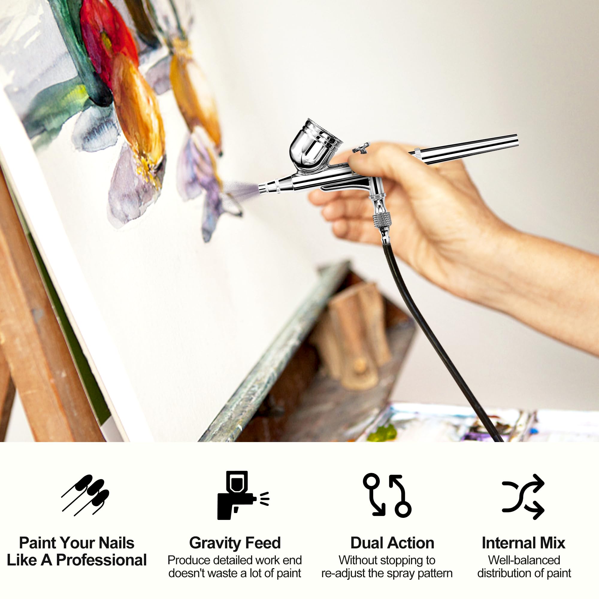Gocheer 30PSI Airbrush Kit with Compressor Dual Action Mini Air Brush Kit Airbrush Gun Set with 0.2/0.3/0.5mm Nozzle Multi-Function Airbrush Gun Set for Painting Makeup Arts Nails Cake Decor Craft