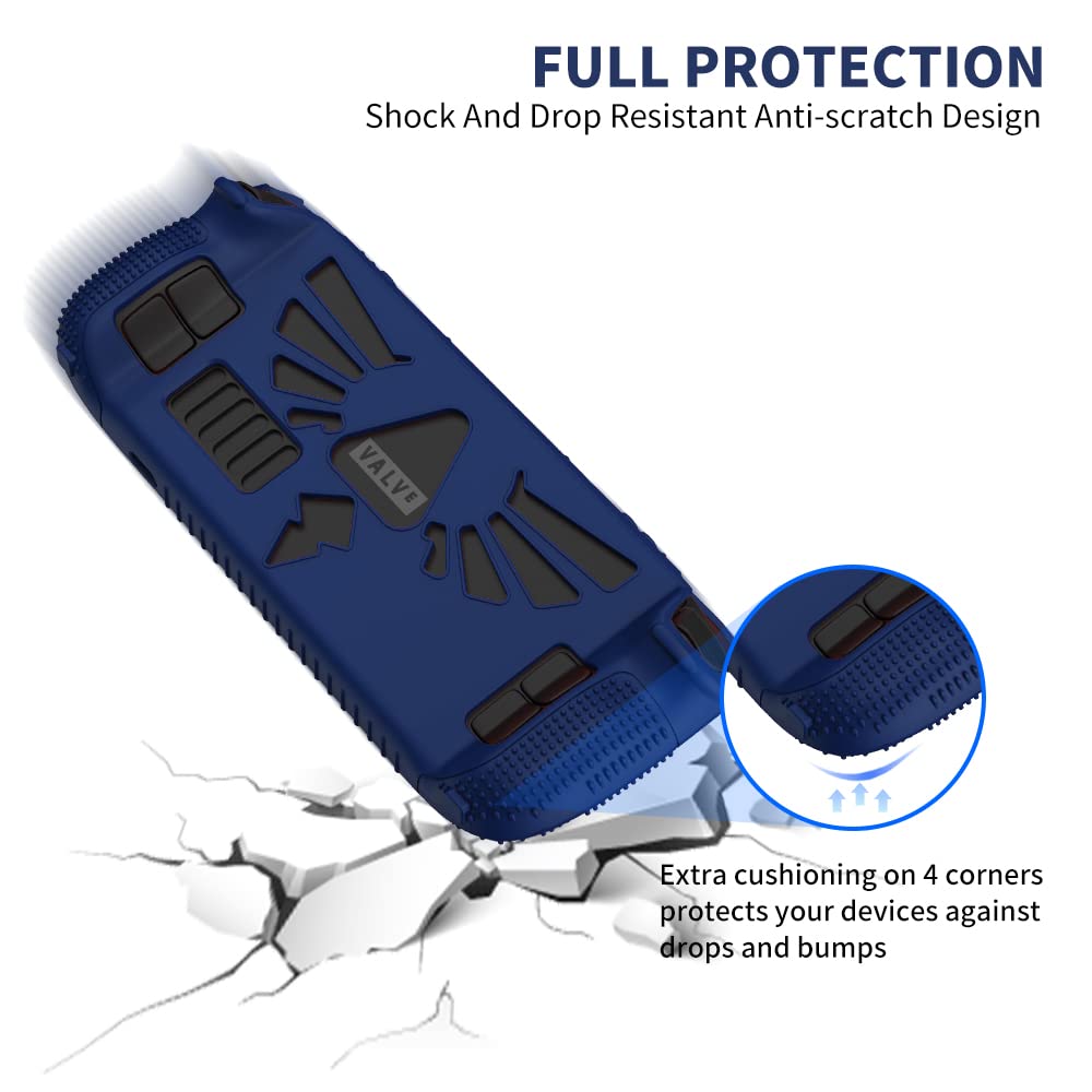 FREEOL Protective Case for Steam Deck, Thickened Silicone Cover with 4 Rocker Caps, Features Thick Silicone Full Protection, Shock Absorption and Scratch Resistant Design, Can Stand - Blue
