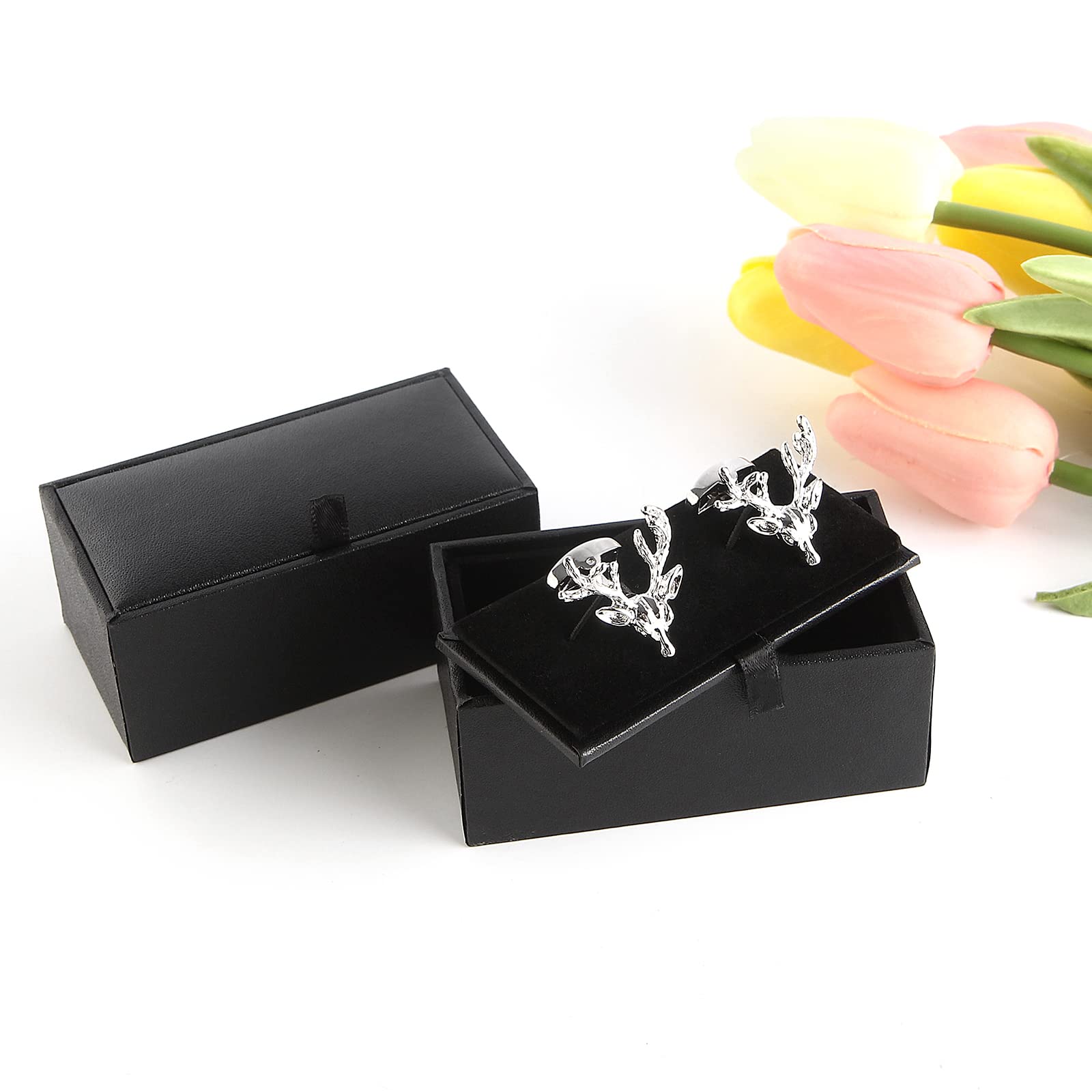 GOLDBARLEY Cufflink Display Box Tie Clip Case For Jewelry Storage, Set of 2 Unit,Classic Flip Design Cuff Links Gift Organizer Packaging Case