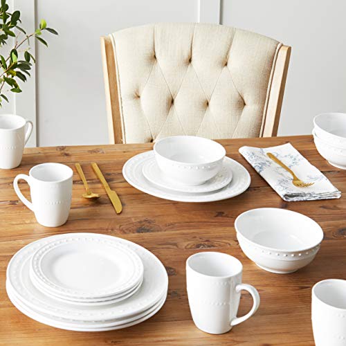 Elle Décor Monique Round Dinnerware Set – 16-Piece Porcelain Dinner Set w/ 4 Dinner Plate, 4 Salad Plates, 4 Bowls & 4 Mugs – Unique Gift Idea Any Special Occasion or Birthday
