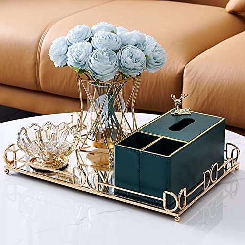 Mirror Tray, Gold Perfume Tray, Large Decorative Tray, Metal Jewelry Tray, Makeup Perfume Holder Organizer for Dresser, Vanity, Bathroom 13.8 "X9.8 X2