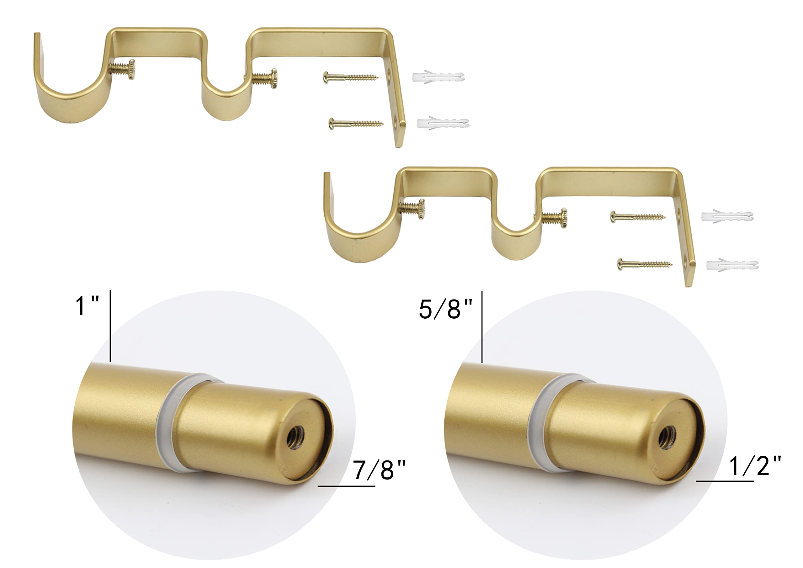 DMNLTT 1-Inch Double Curtain Rod, Flower Finial,84-inch to 120-inch Adjustable,Golden, 84''-120''