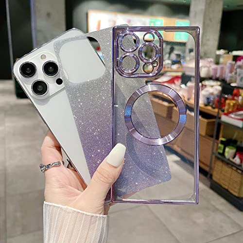 Misscase for iPhone 14 Pro Square Case Compatible with MagSafe, Full Protection Magnetic Glitter Camera Lens Protector Anti-Scratch Dust-Proof Net Cover Gold, (SH-0426-i14P4)