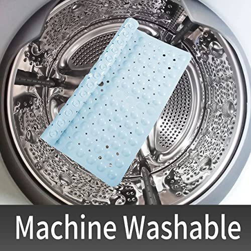 Yimobra Shower Bathtub Mat Non Slip, 21x21 Inch, Soft Square Bath Mat for Tub with Suction Cups and Drain Holes, Stall Floor Mats for Bathroom, Machine Washable, Bathroom Accessories, Light Blue