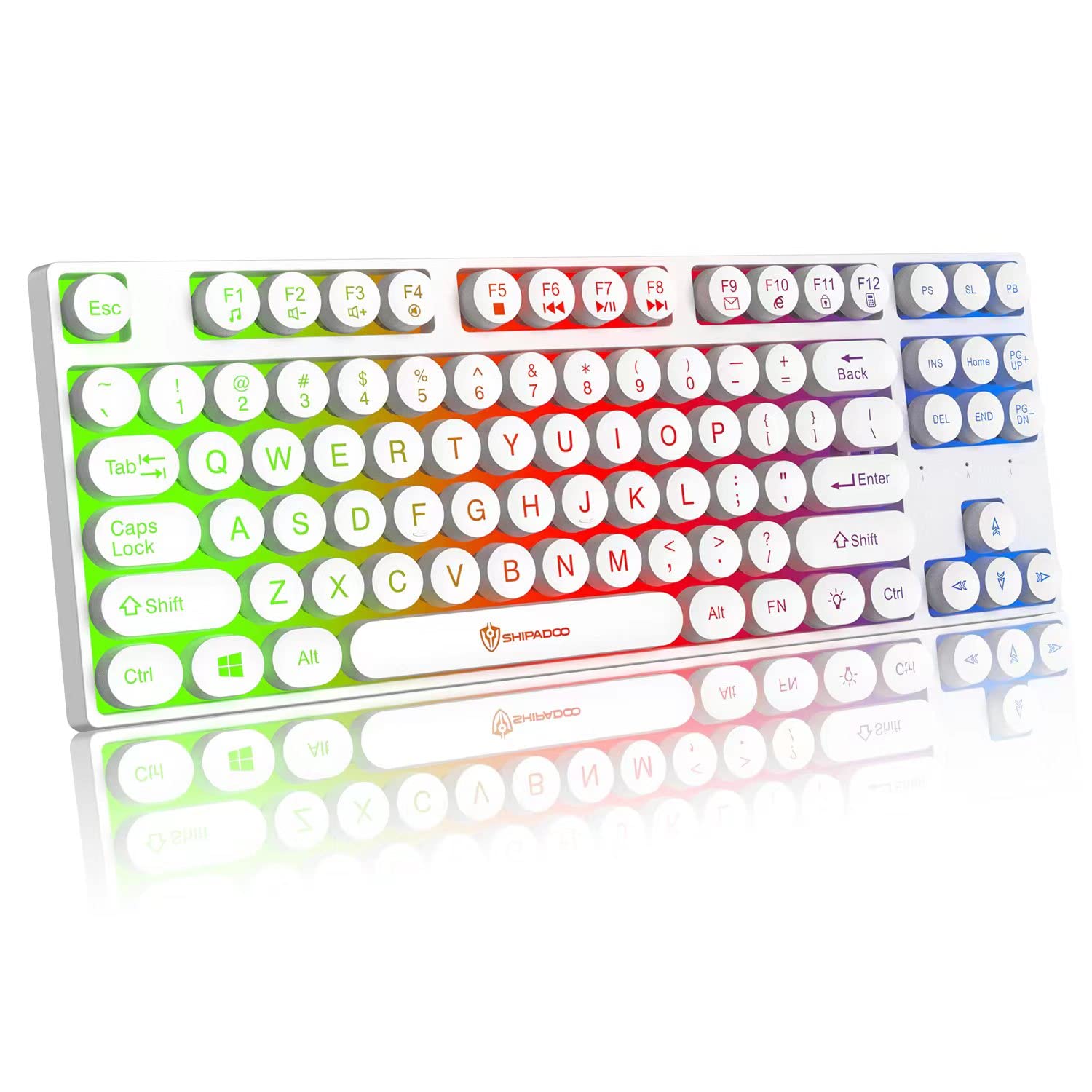Mechanical Feel Gaming Keyboard and Mouse Combo, 87 Key Retro Punk Typewriter-Style,Rainbow Backlit Keyboard,Cool Breathing Light Lightweight Gaming Mouse for Game and Office-White