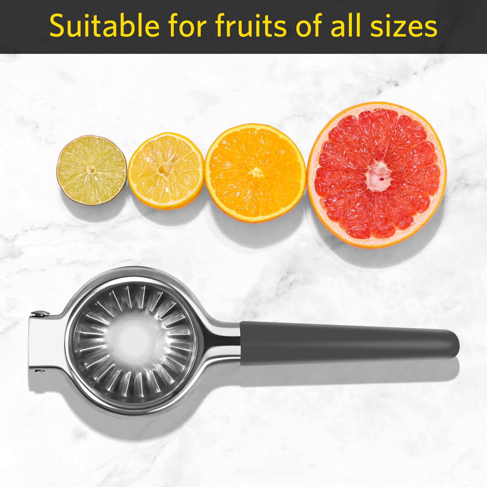 Lemon Squeezer, Sopito Stainless Steel Citrus Press Juicer Heavy Duty with Large Metal Squeezer Bowl for Seedless Juicing, Non-Slip Grip Design Manual Juicer