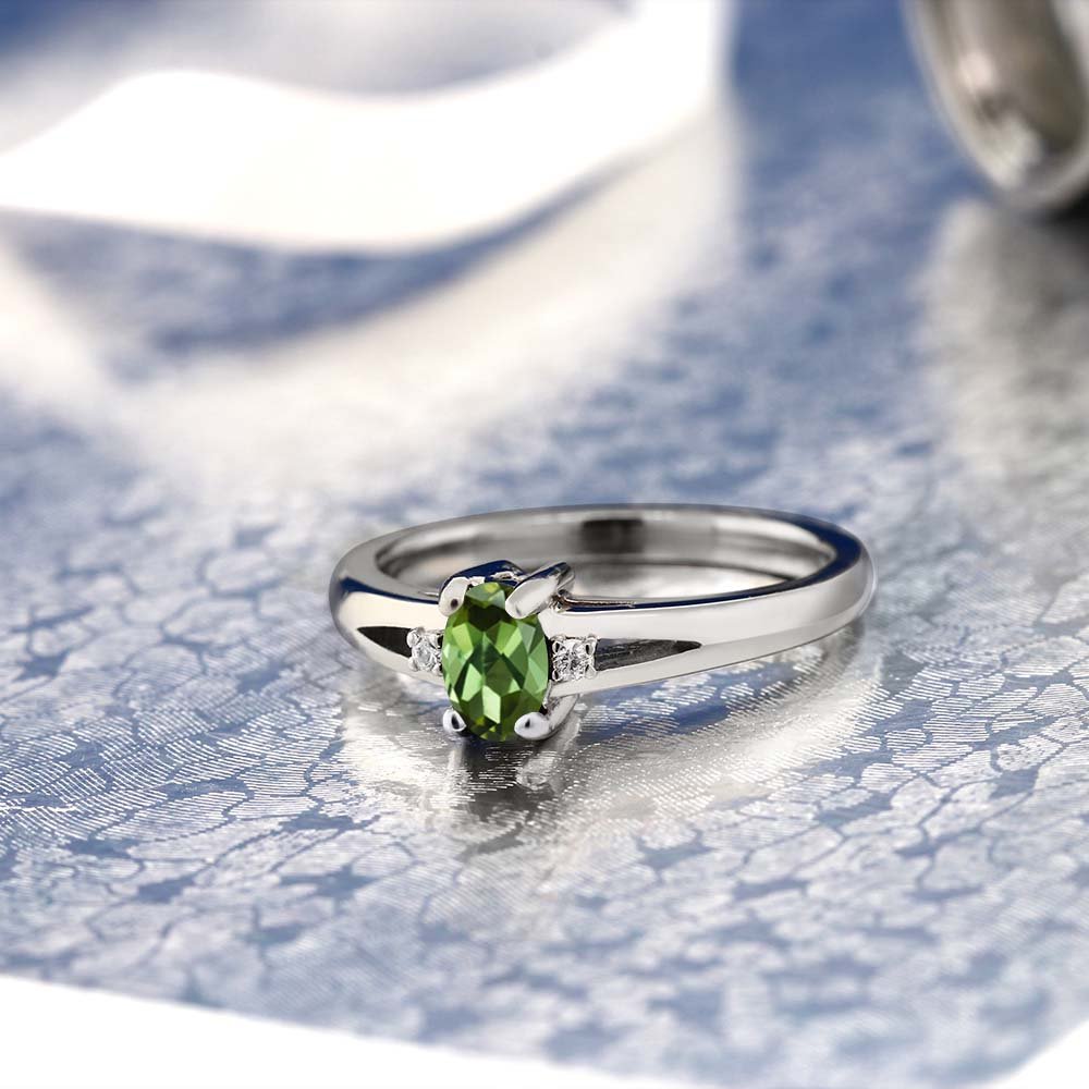 Gem Stone King 925 Sterling Silver Green Tourmaline Women Ring (0.43 Cttw, 6X4MM Oval, Gemstone Birthstone, Available In Size 5, 6, 7, 8, 9)