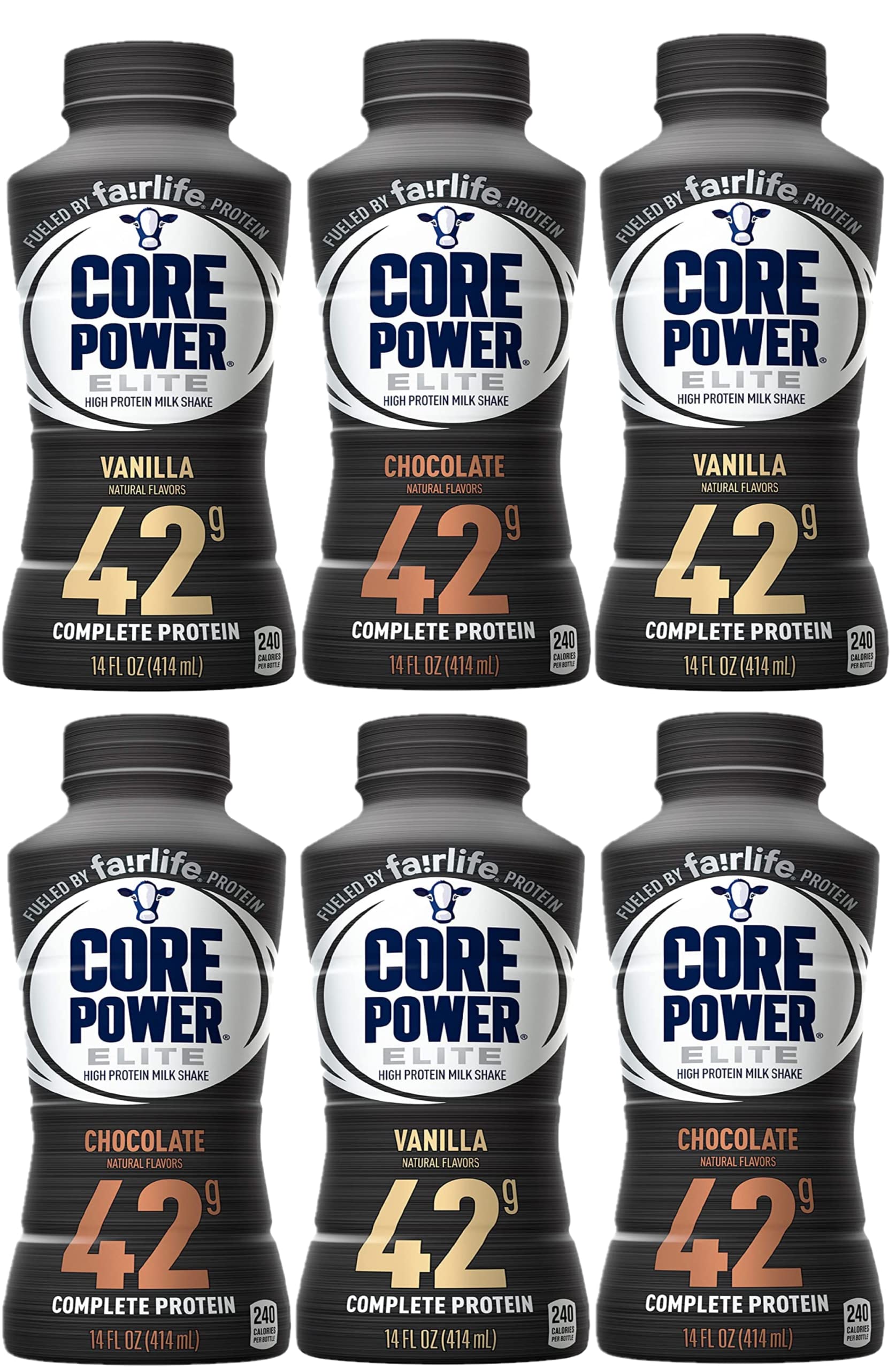 Fairlife Core Power Elite High Protein Shake Chocolate & Vanilla, 14oz Bottles, (Pack of 6) with Bay Area Marketplace Napkins