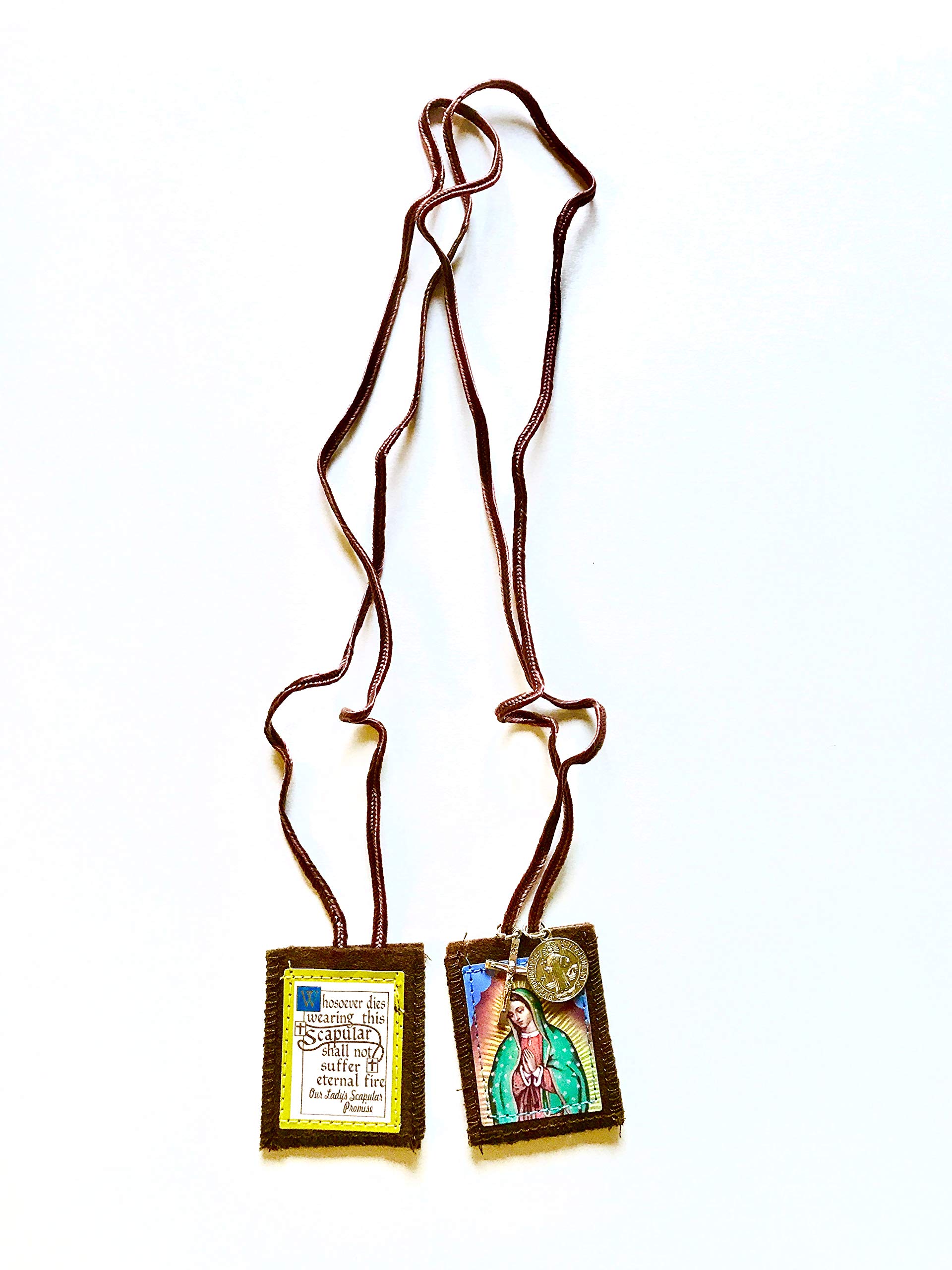 Escapularios Catolicos La Virgen De Guadalupe - Brown Scapulars Catholic Necklace for Women And Men - Scapular With Medal And Crucifix (1)