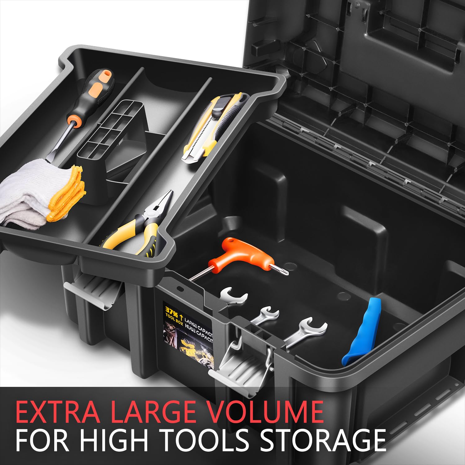 DNA MOTORING 2pcs Tool Boxes Set - Lockable Organizer Storage Portable Toolbox with Removable Tray for Workshop Garage & Household, Large Capacity, TOOLS-00310