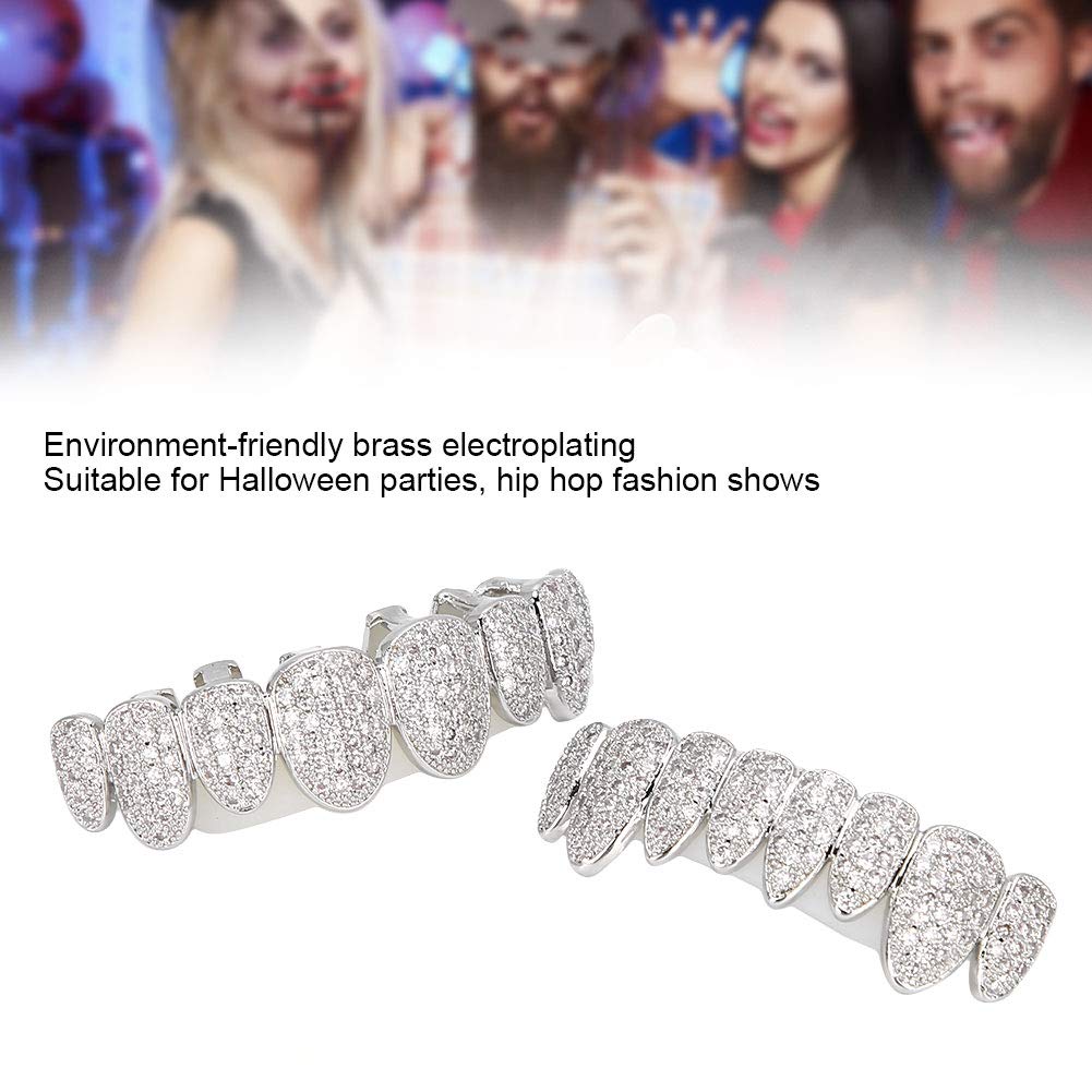 Grillz Teeth, Teeth Set Hip Hop Prop Teeth Accessory Decoration for Halloween Party Gift (Silver Suit)