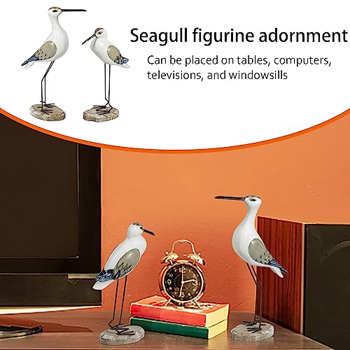 EVINIS 2Pcs Wooden Seagull Figurines, Mediterranean Style Bird States Ornaments for Beach,Garden, Backyard,Balcony, Living Room Decoration