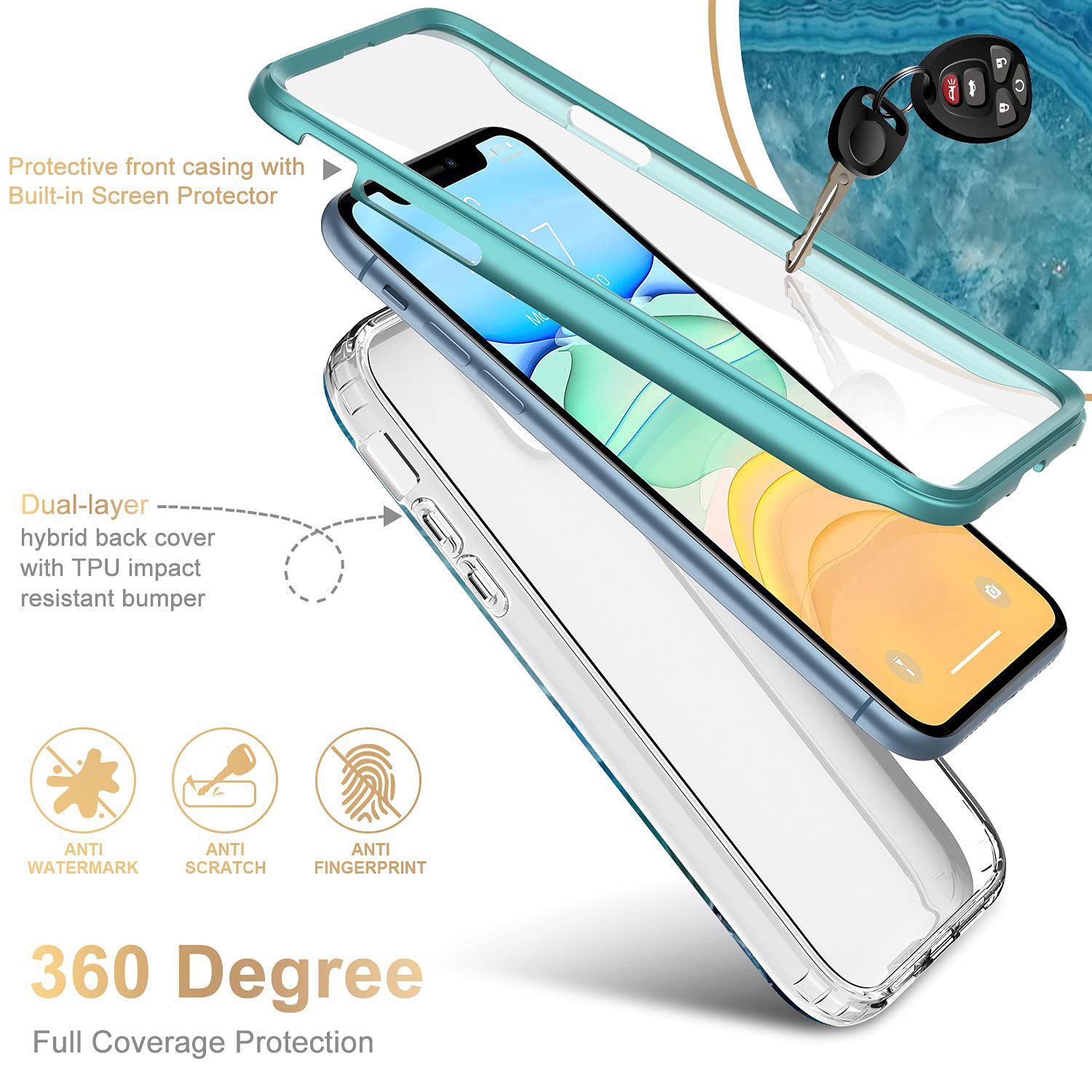 Esdot Compatible with iPhone 12 Pro Max Case with Built-in Screen Protector,with Fashionable Designs for Women Girls,Protective Phone Case for Apple iPhone 12 Pro Max 6.7" Opal Marble Blue