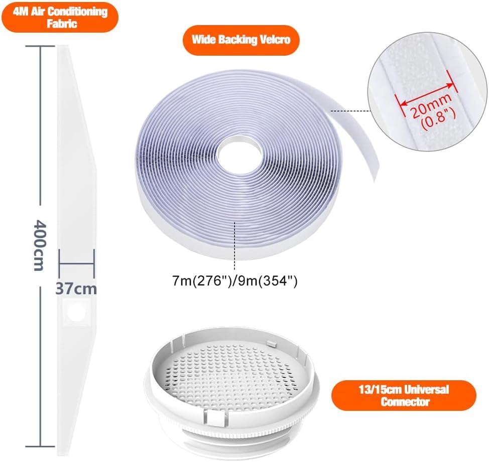 gulrear Portable Air Conditioner Window Seal Kit with Hose Connection Adapter 158"/400cm Portable A/C Window kit For Casement Windows Sealing AC Window Seal Vent Kit Hot Air Stop Air Exchange Guards…