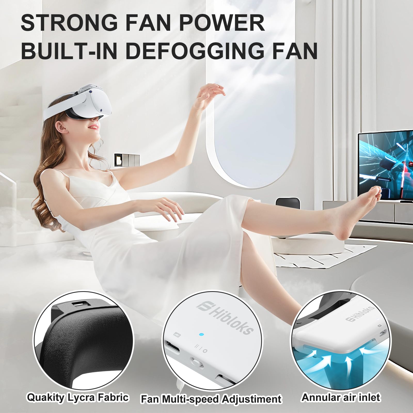 Hibloks Quest 2 Fan Cooling Mask for Meta/Oculus Quest 2 Accessories, Circulated Ventilation Eliminates Glasses Fogging Defogger (Soft Lycra Cotton Mask)