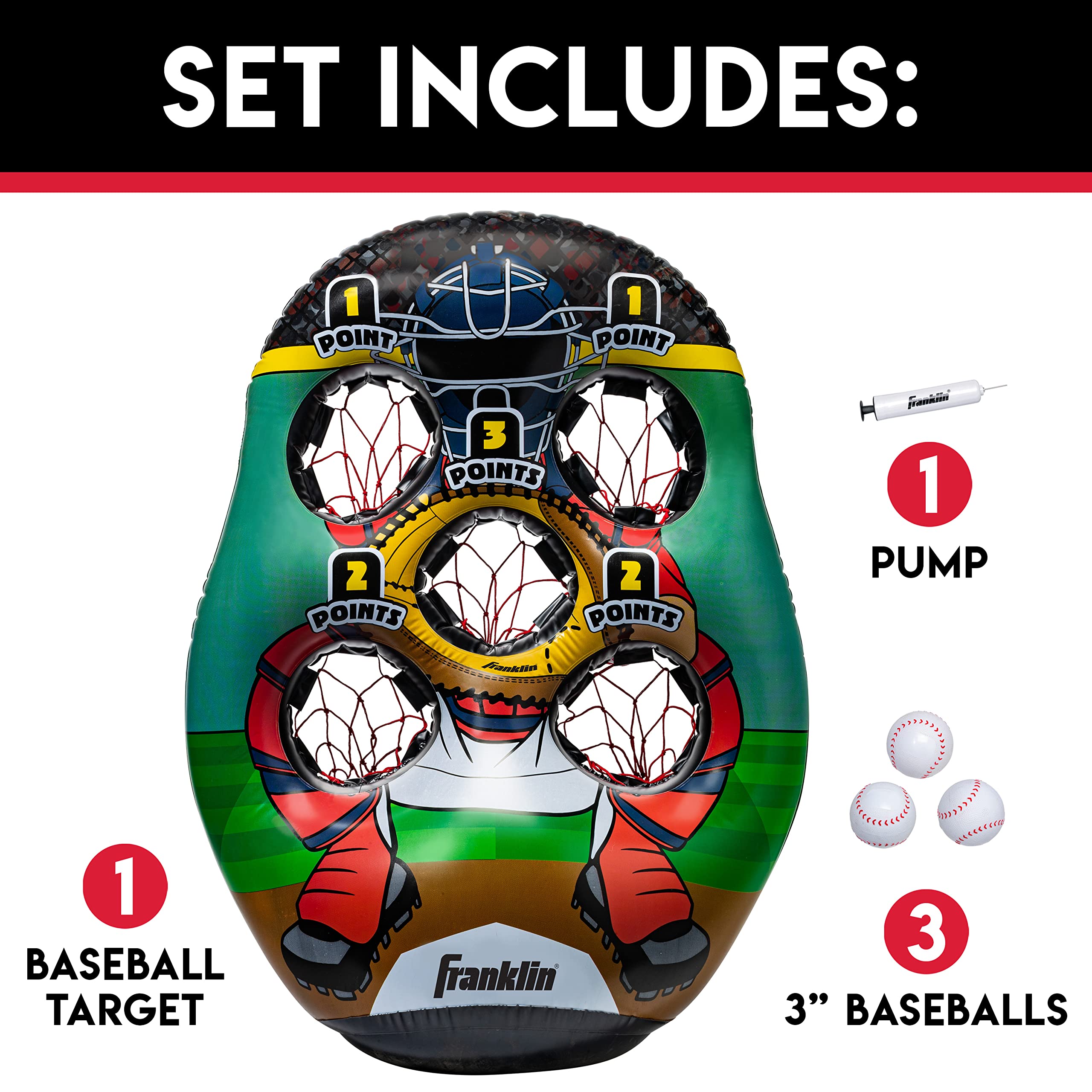 Franklin Sports 5-Hole Inflatable Baseball Target - Inflatable Baseball Throwing Target with Baseballs - Kids Baseball Toss Game - 45" Target