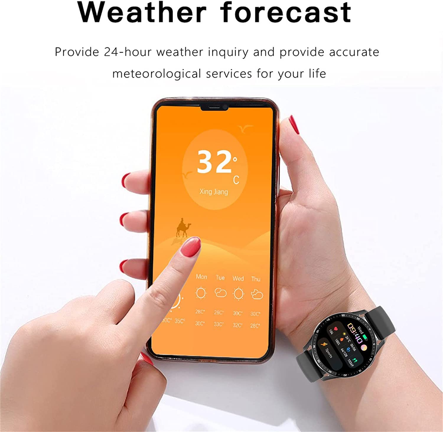 MEGCCR Smartwatch with Wireless Headphones 2-in-1 Watch Earbuds Alloy Ultra-Thin 1.32" IPS Touch Screen IP67 Waterproof Multi-Sport Mode for iOS&Android (Black)