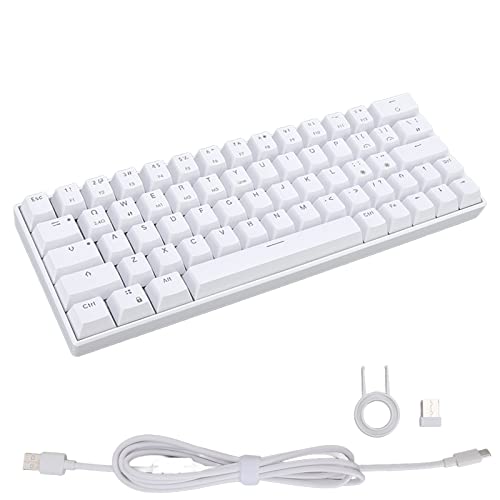 Mechanical Keyboard, 64 Keys RGB Mechanical Gaming Keyboard for PC Laptop Tablet Smartphone, Wireless/BT/Wired 3 Modes Connect, White Computer Keyboard for Windows, for IOS, for Android(Brown Switch)