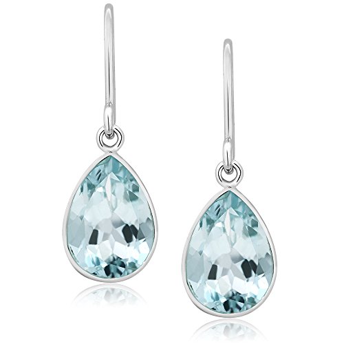 Gem Stone King 925 Sterling Silver Swiss Blue Topaz Earrings | 6.00 Cttw | Pear Shaped 12X9MM | Gemstone Birthstone | Drop Dangle Teardrop Earrings for Women