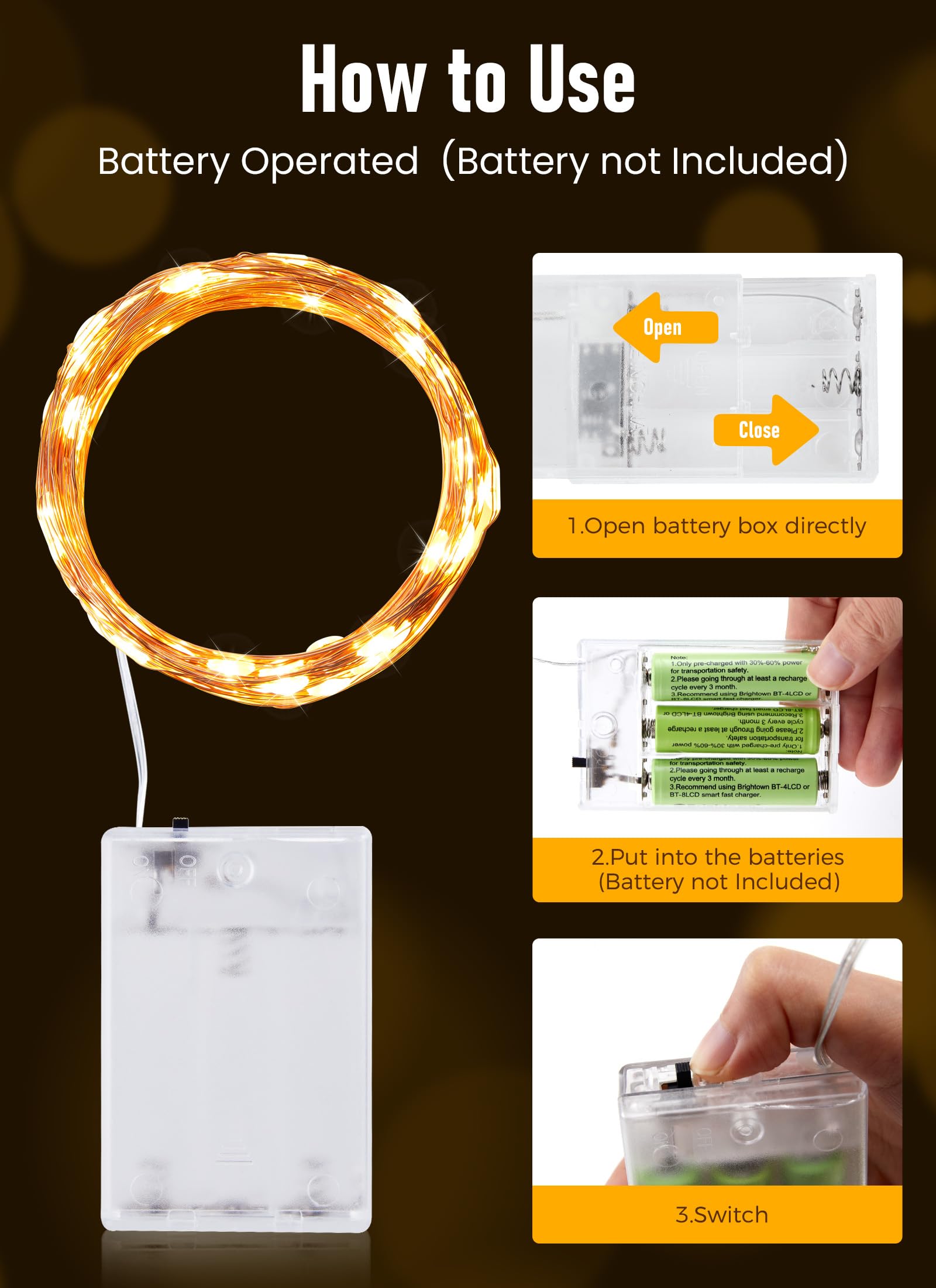 Fairy Lights Battery Operated, 4 Pack 33FT 100 LEDs Mini Battery Powered String Lights, Waterproof Copper Wire Twinkle Lights Mason Jar Lights for Indoor Home Wedding Christmas Decoration, Warm White
